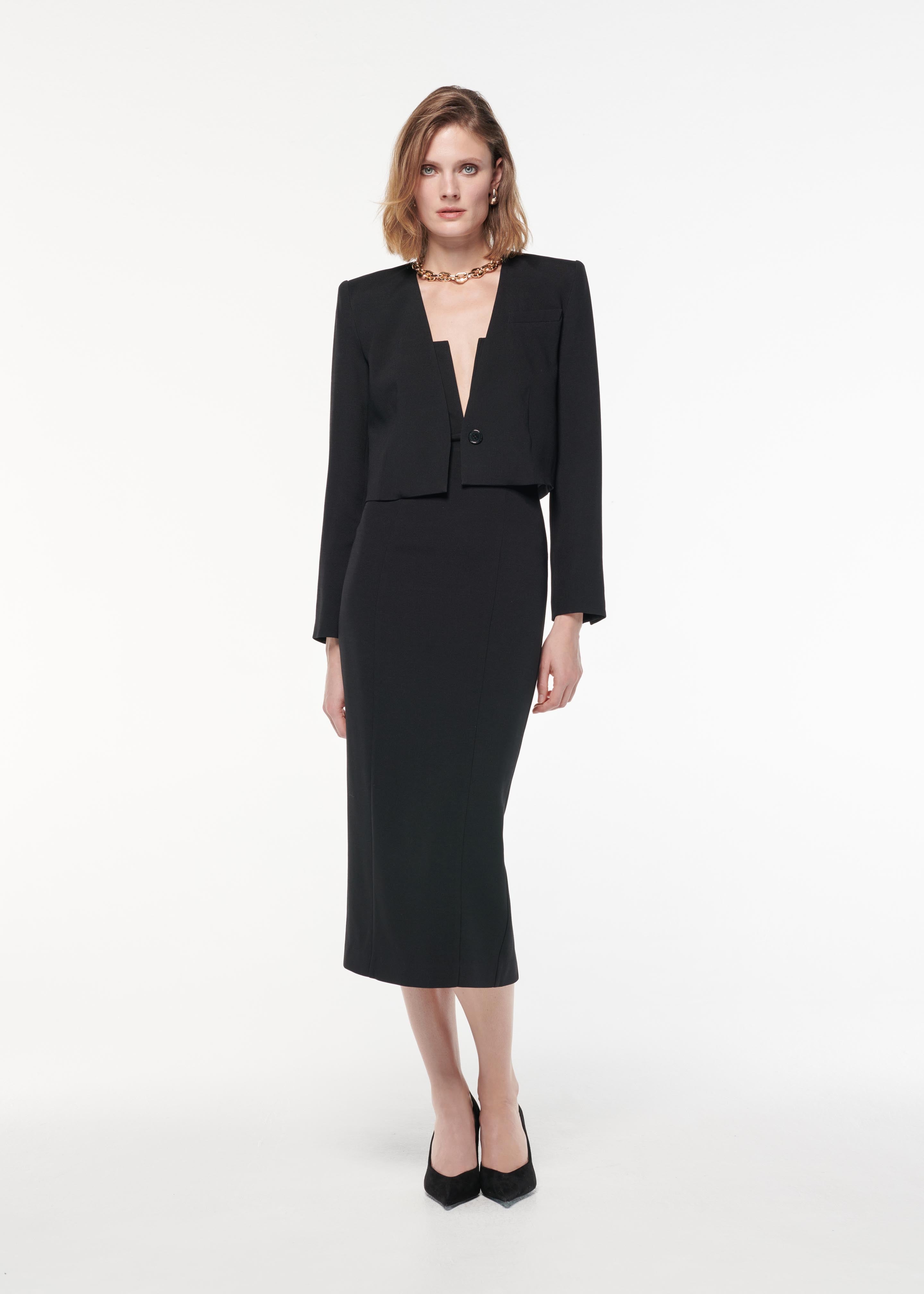 Cropped Stretch Wool Silk Jacket in Black – Roland Mouret