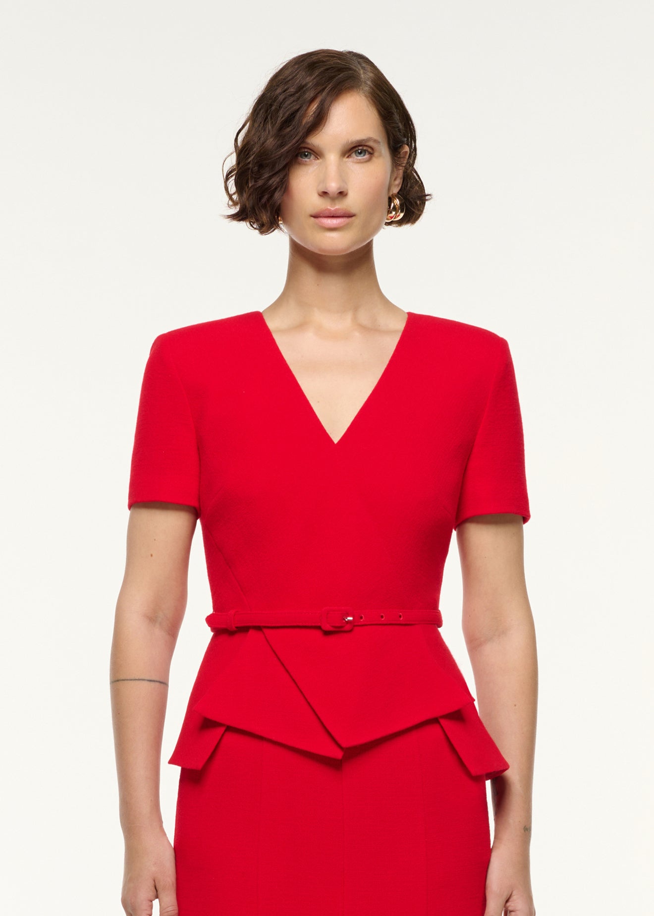 Wool Origami Peplum Drape Dress Red – Roland Mouret