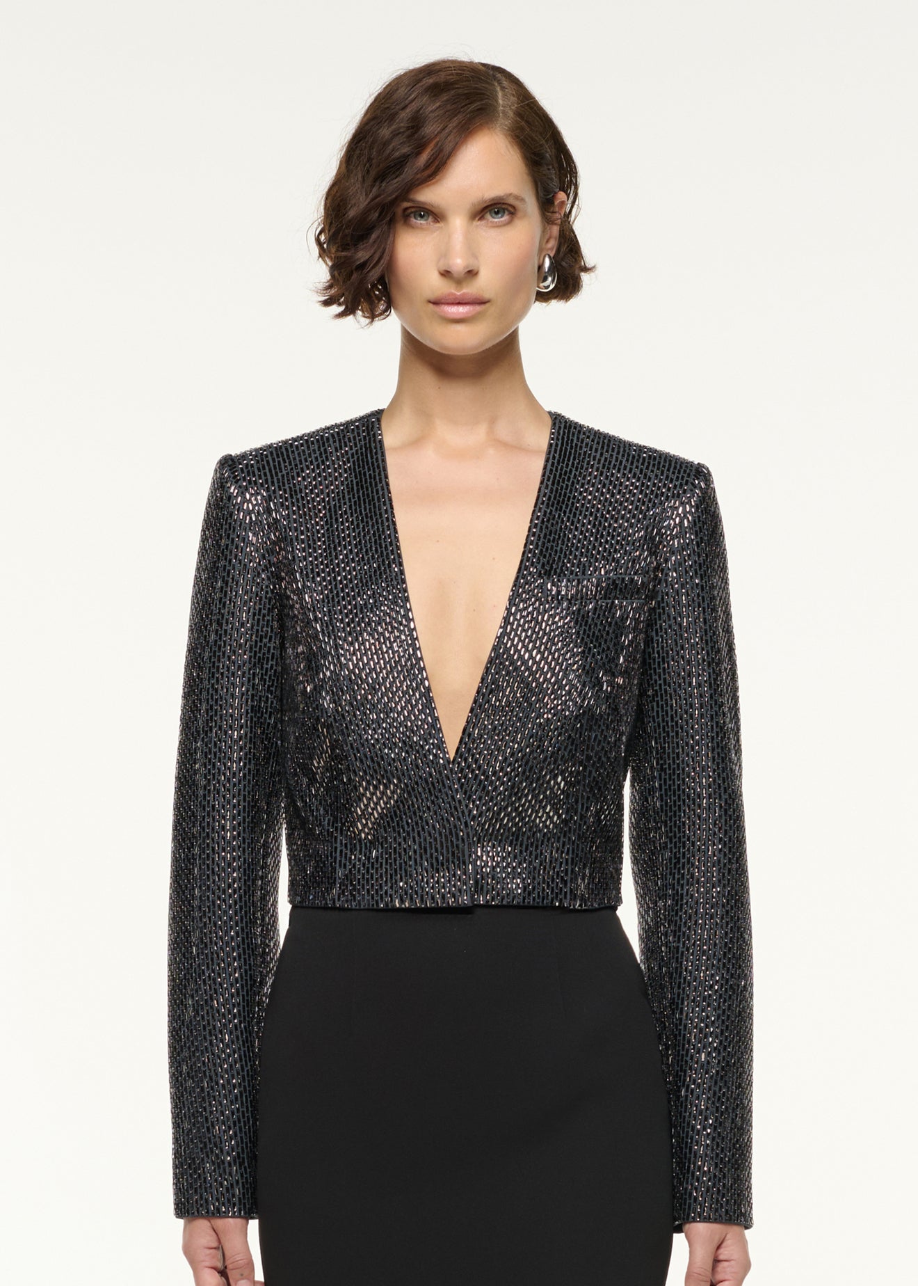 Structured Diamante Cropped Jacket Grey – Roland Mouret